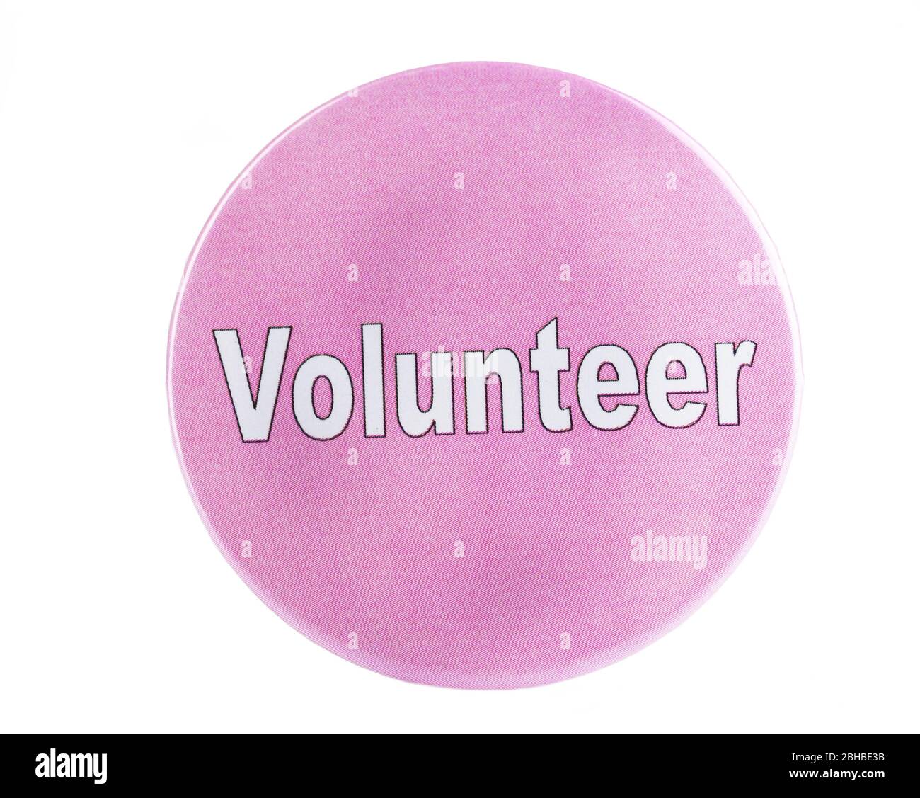 Round volunteer button isolated on white Stock Photo - Alamy