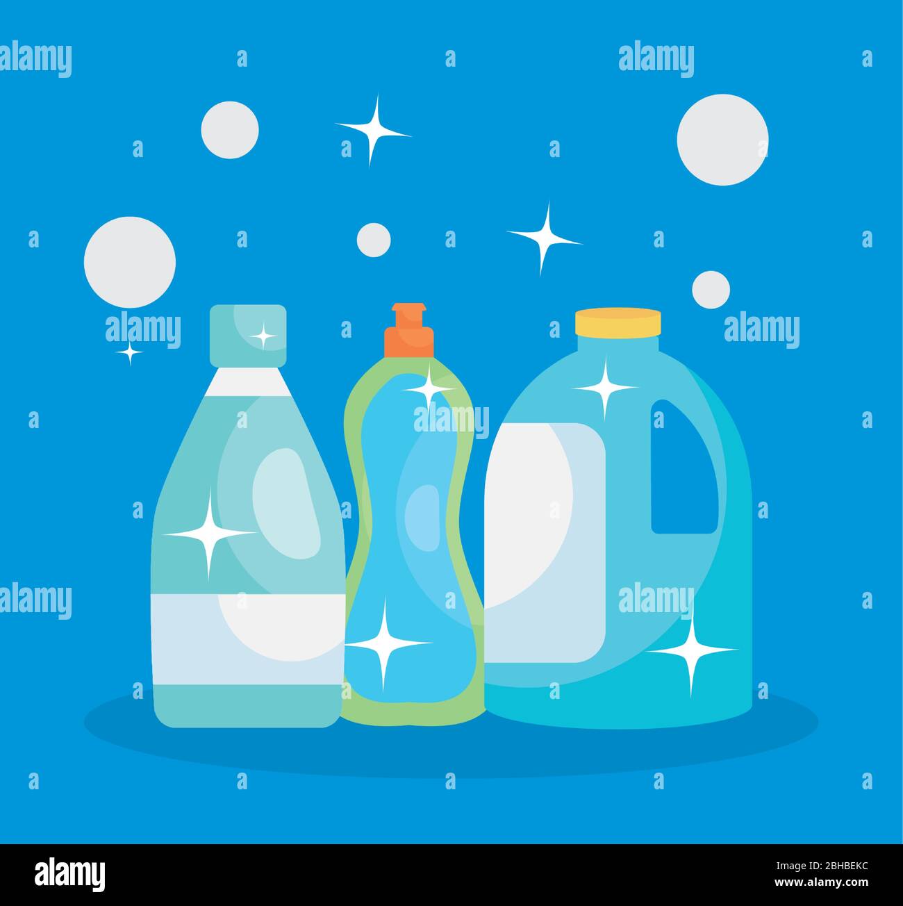 cleaning products bottles icon over blue background, colorful design ...