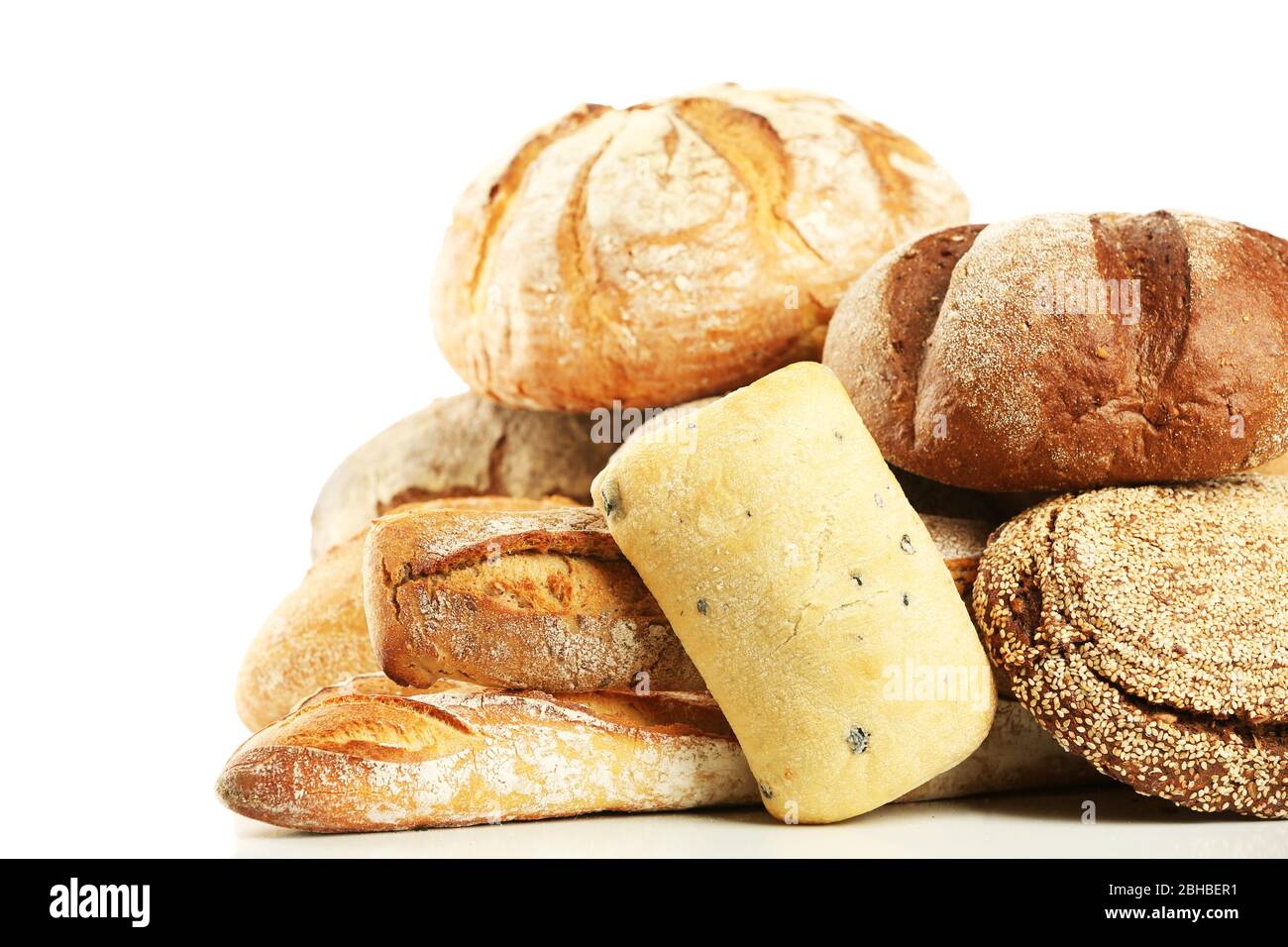 Different fresh bread, isolated on white Stock Photo - Alamy