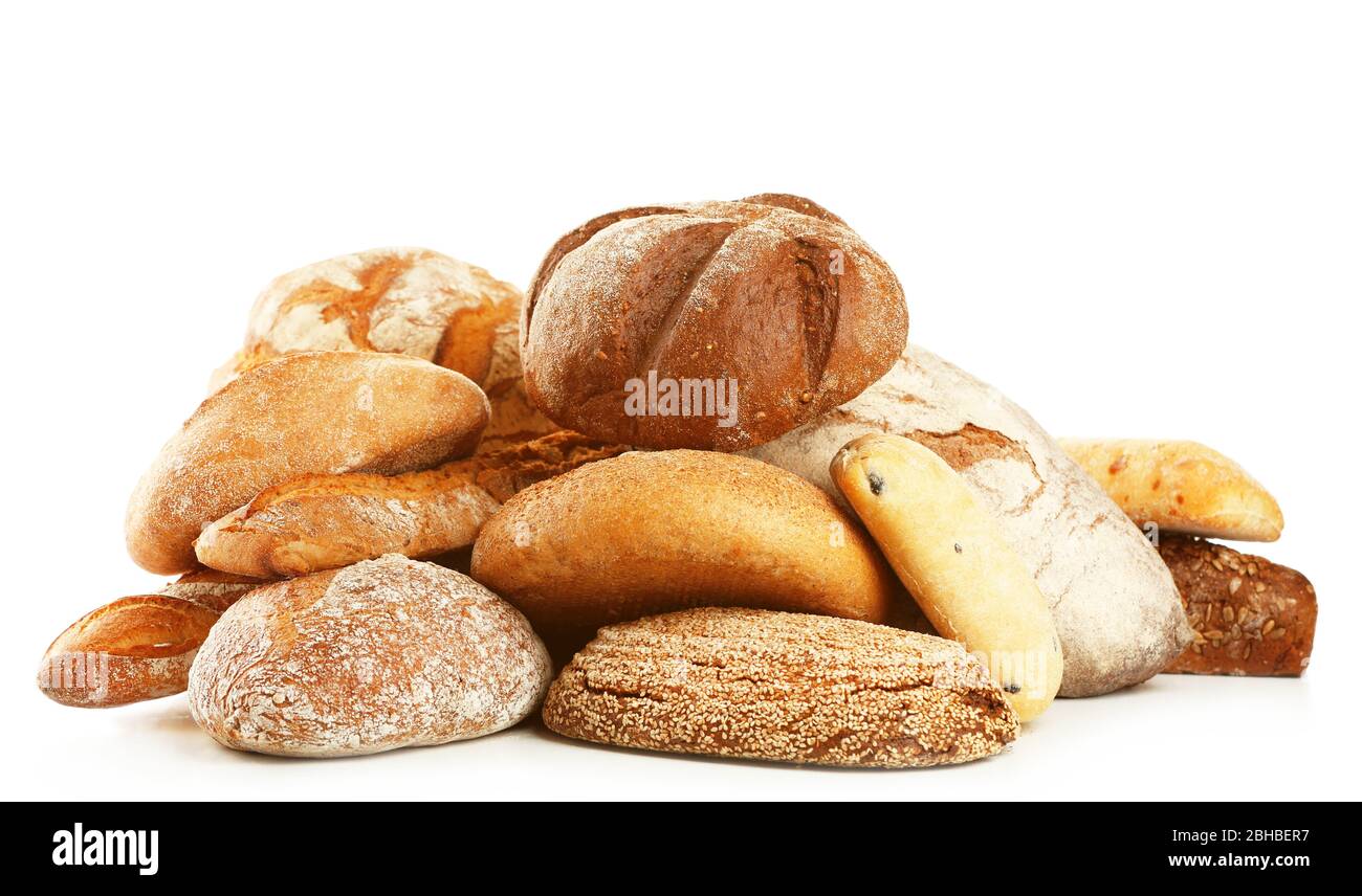 Different fresh bread, isolated on white Stock Photo - Alamy