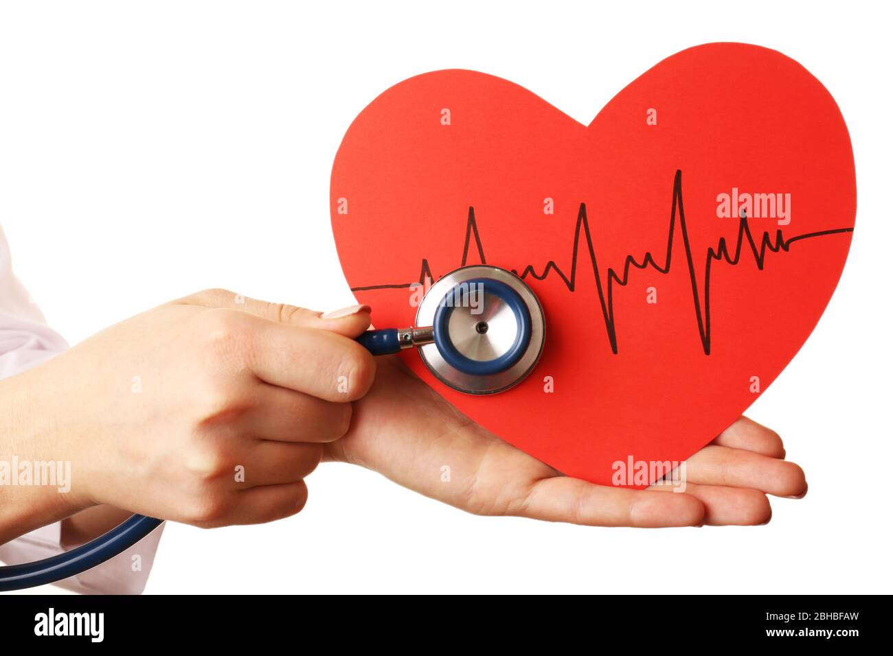 Doctor hands with heart and stethoscope isolated on white Stock Photo ...