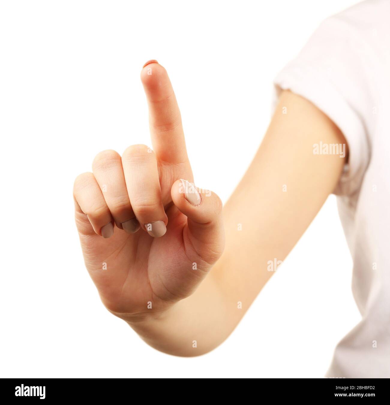 Female hand gesture isolated on white Stock Photo - Alamy