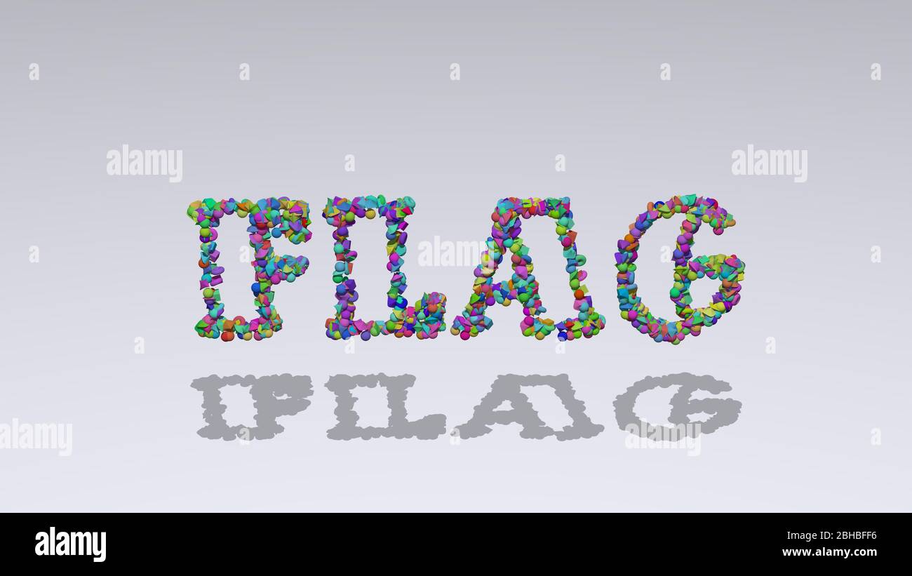 Flag: 3D illustration of the text made of small objects over a white ...