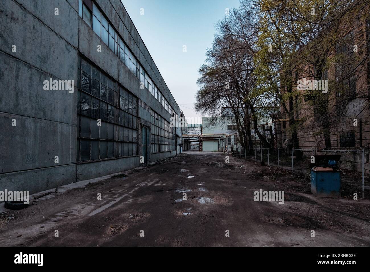 Depressive territory of abandoned industrial area, old warehouses Stock ...