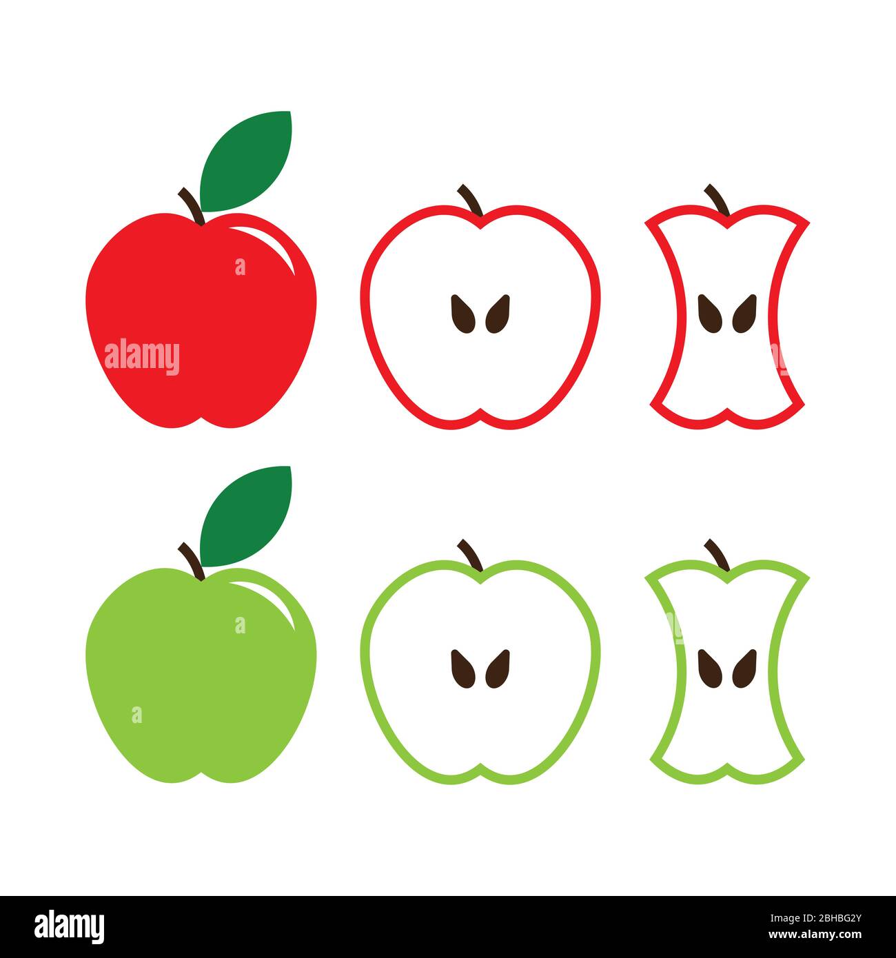Green and red apple sign set, whole and cut fruit Stock Vector Image ...