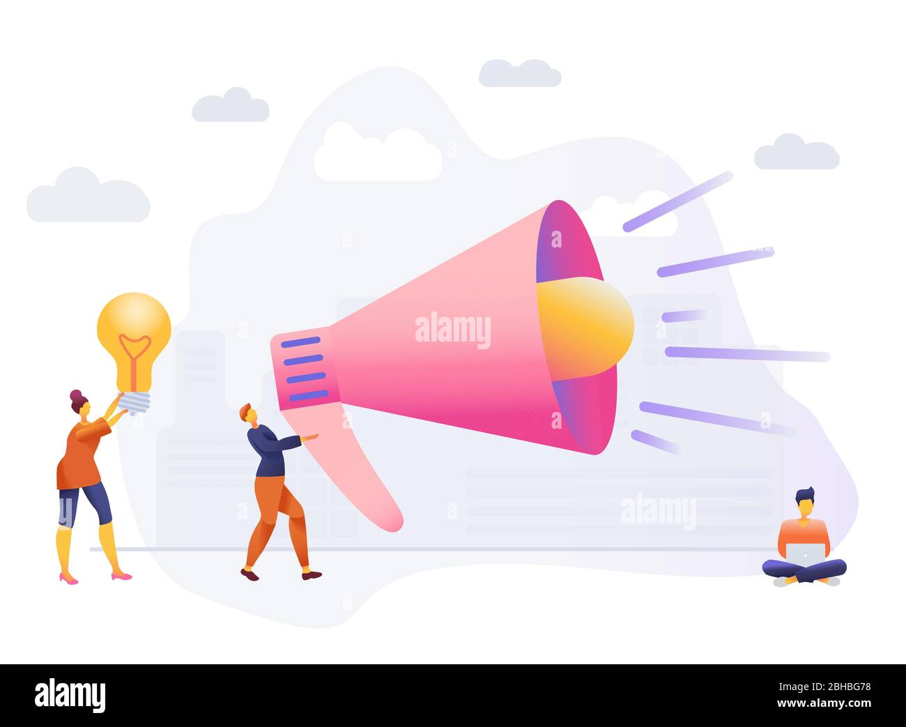 Word of mouth promotion flat vector illustration. Creative digital ...