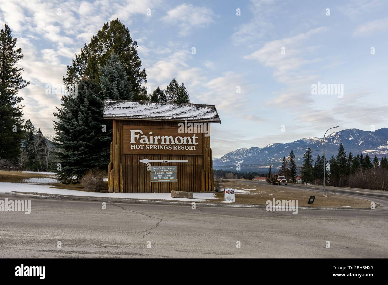 FAIRMONT HOT SPRINGS, CANADA - MARCH 19, 2020: Calm spring morning ...