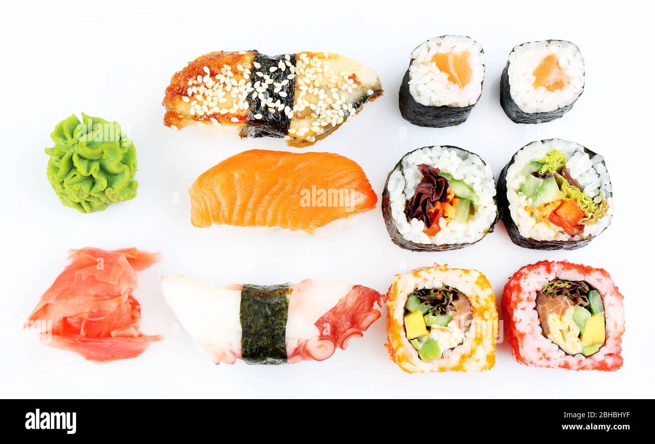 Sushi pieces collection isolated on white Stock Photo - Alamy