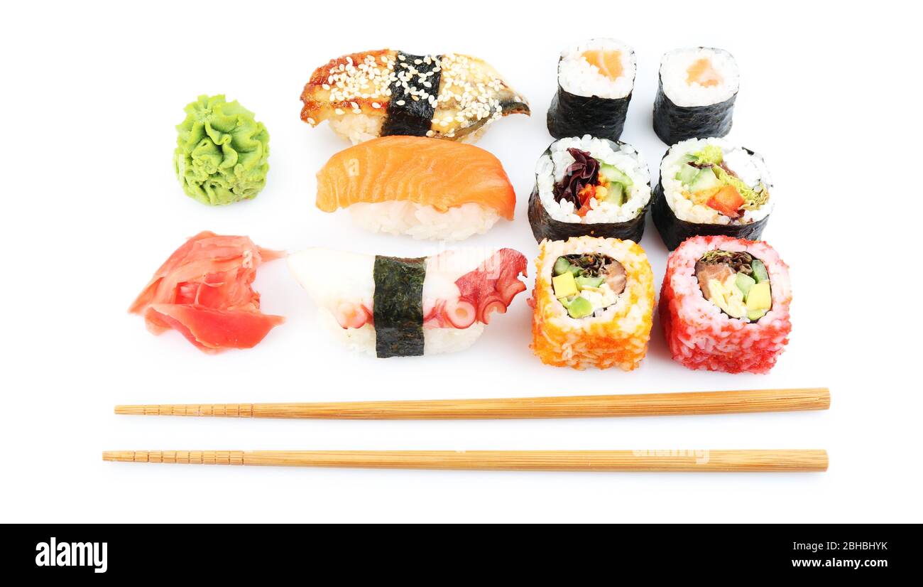 Sushi pieces collection isolated on white Stock Photo - Alamy