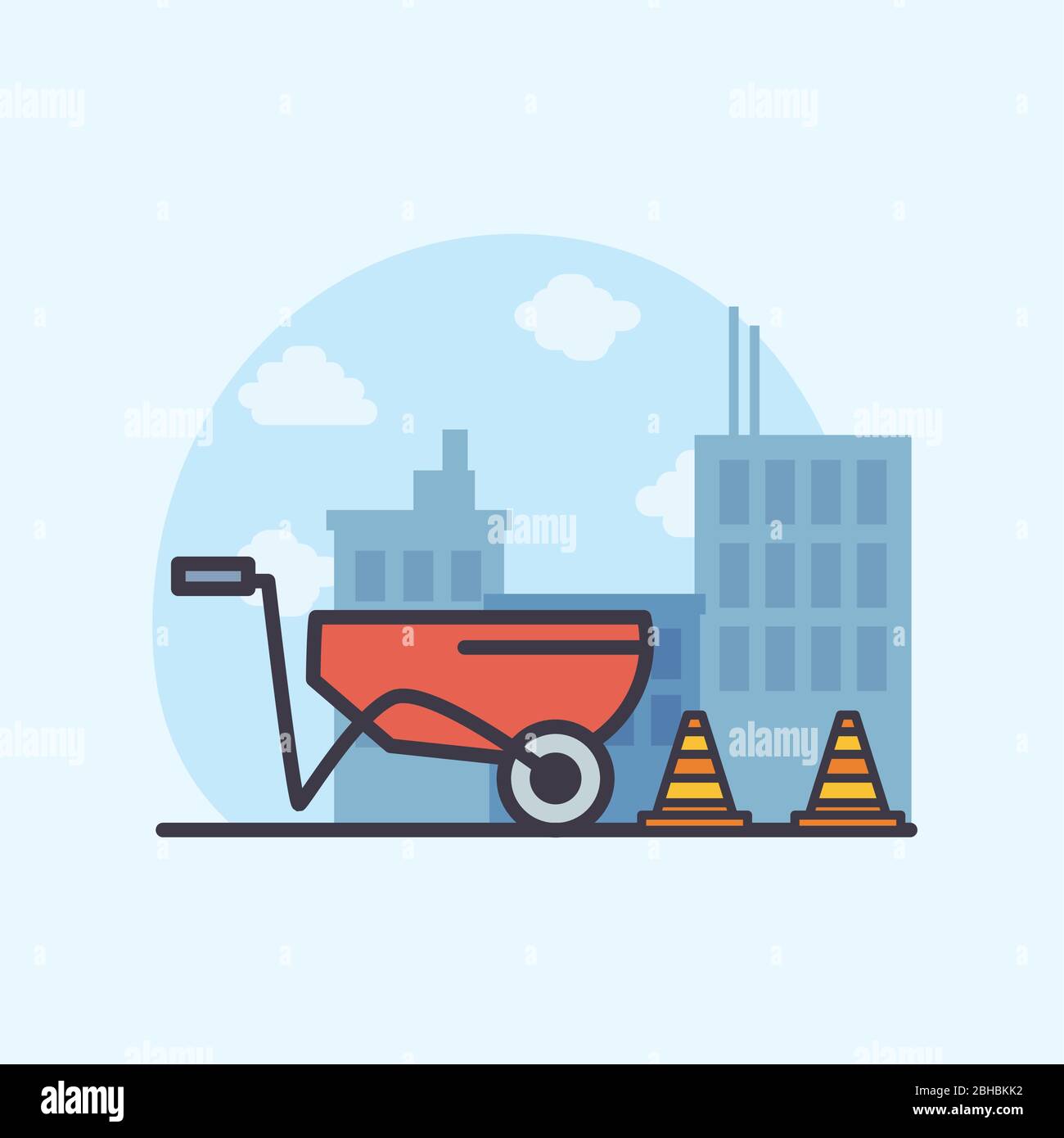 Wheelbarrow and cones design of Construction working maintenance ...