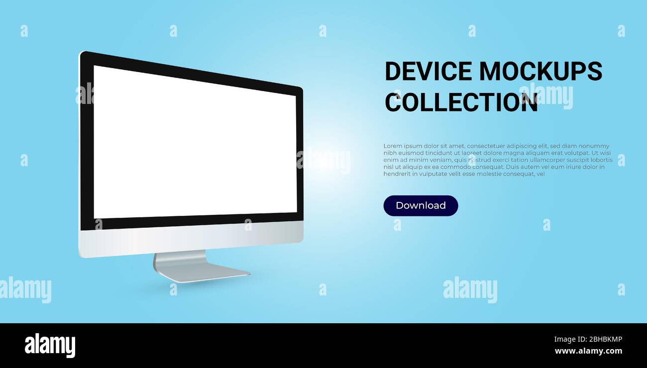 Realistic template mock up of a computer desktop. Rotated wide pc ...