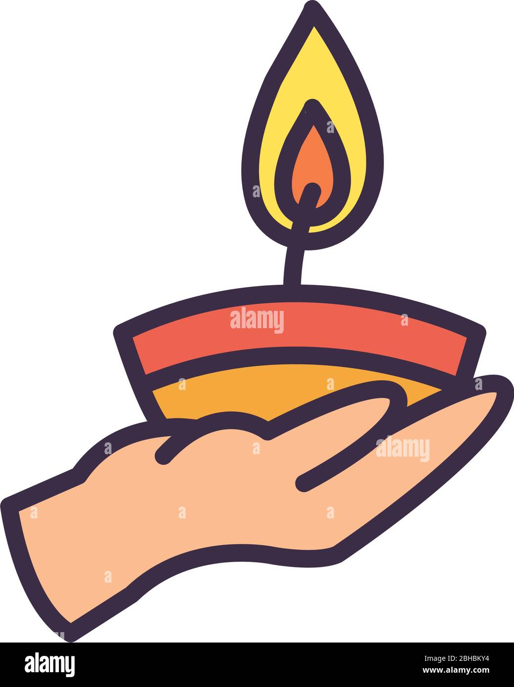 Hand holding candle fill style icon design, Fire flame candlelight ...