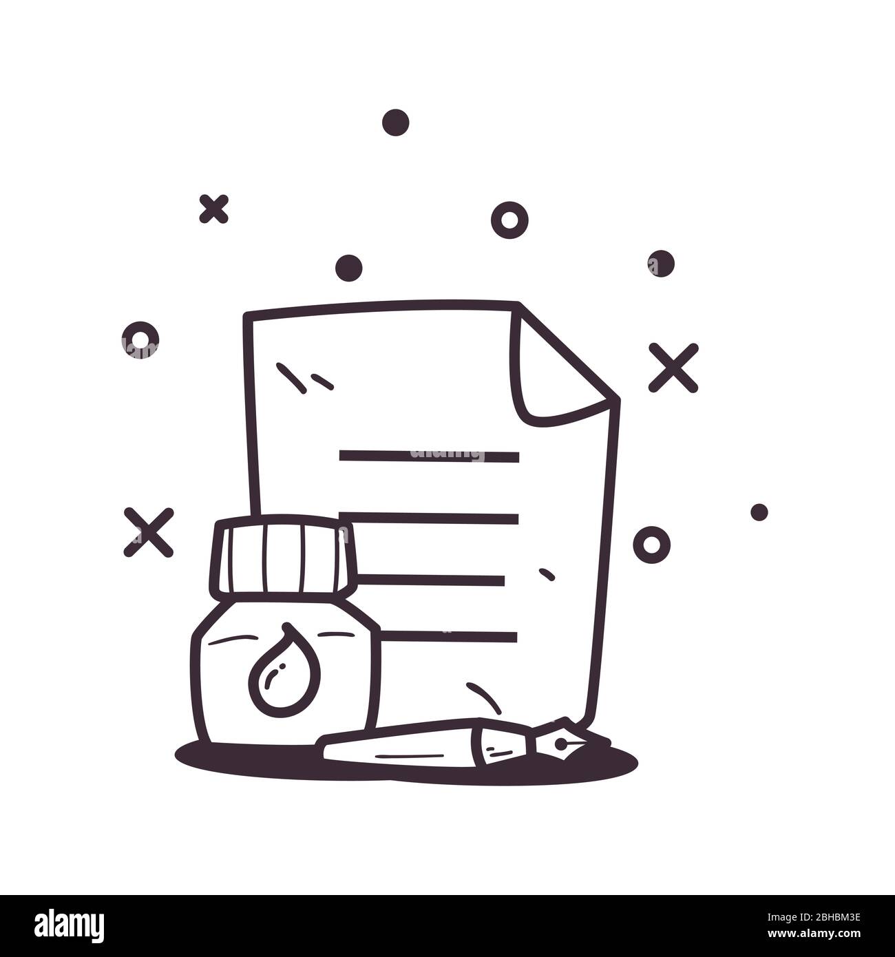 Document paper ink bottle and pen design, Creativity artk theme Vector ...