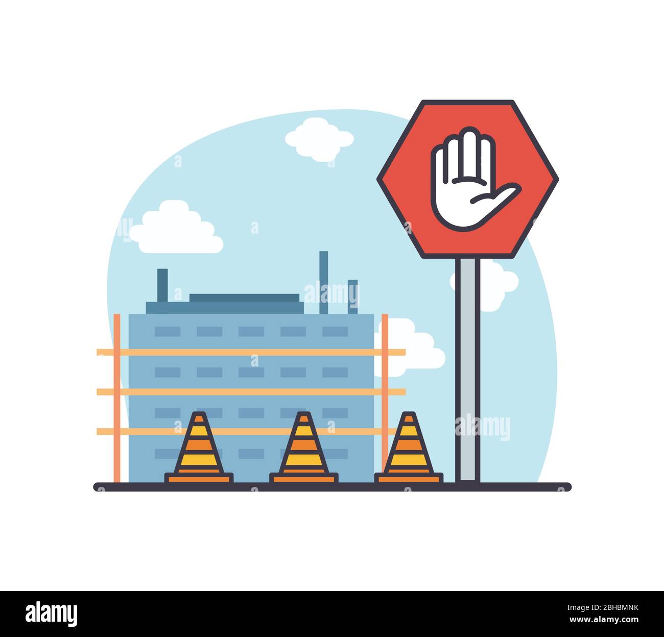 Cones stop board and city building design of Construction working ...