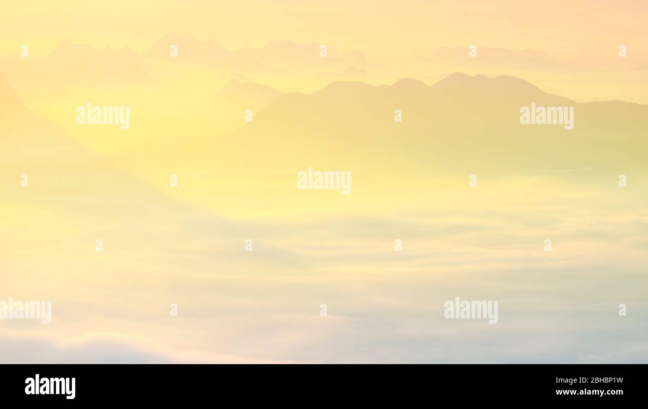 Sea of mist and the sunrise Background, Early Morning Light with copy ...