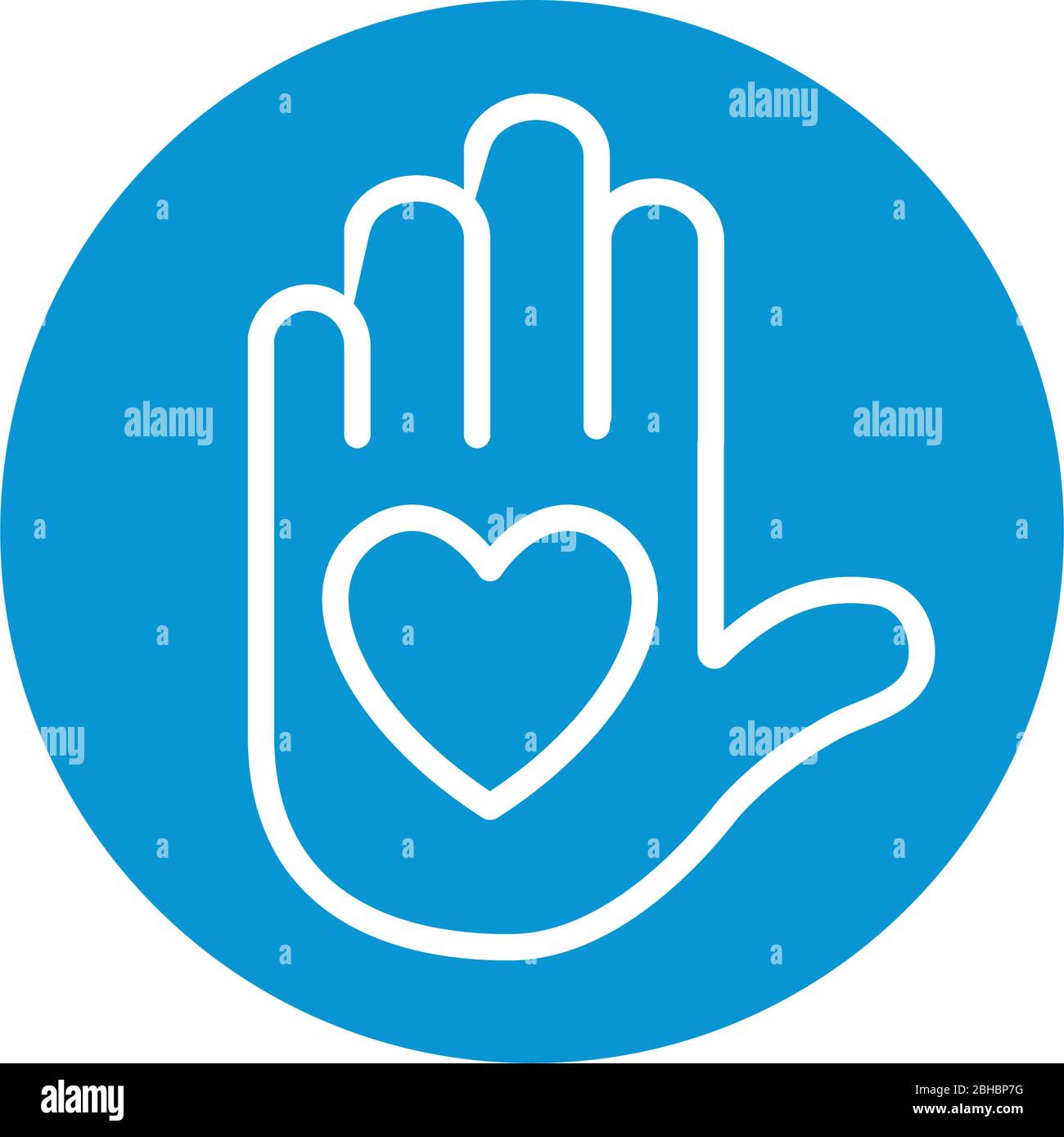 hand with heart icon over white background, line block style, vector ...
