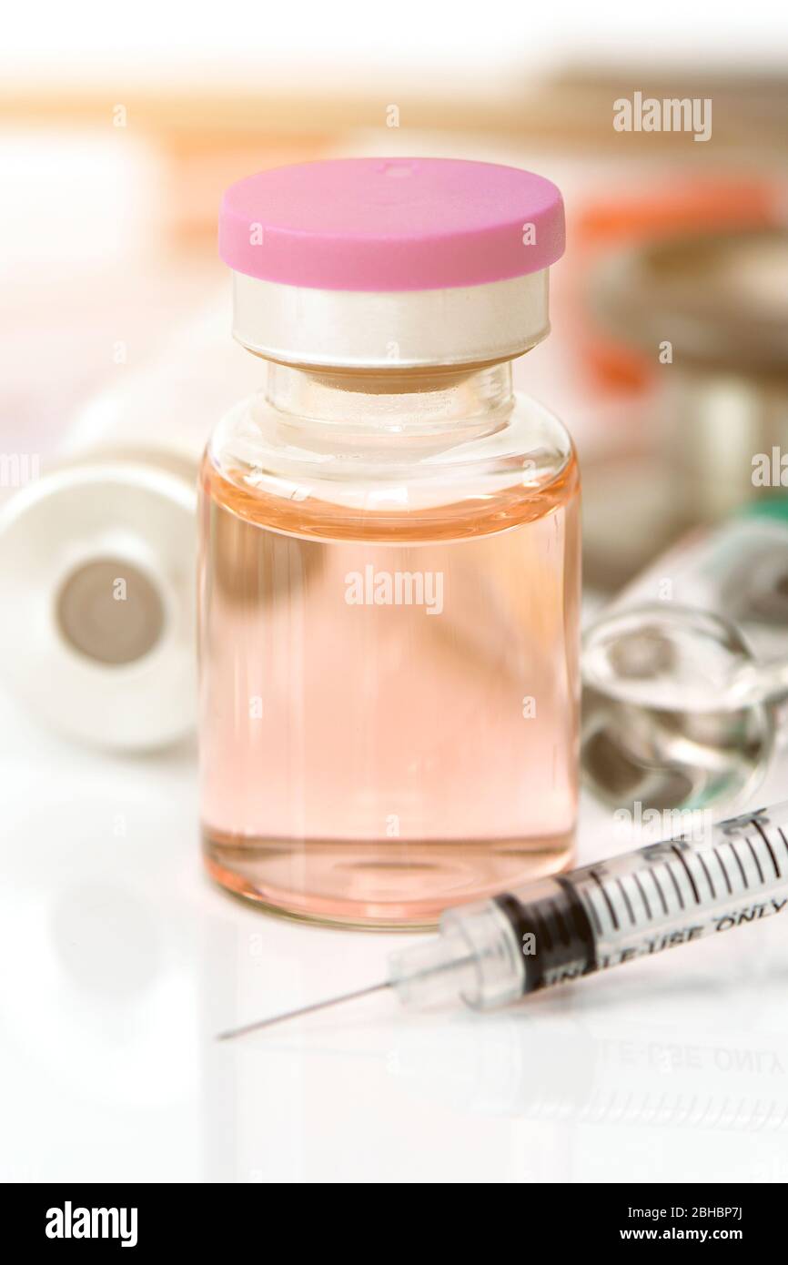 Glass container filled with sterile injection solution. New Drug or new ...