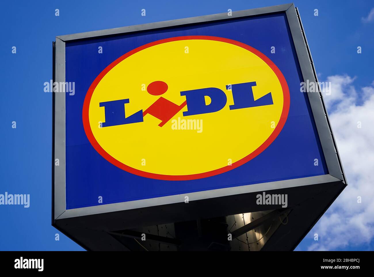Bucharest, Romania - April 23, 2020: The signs of german supermarket ...