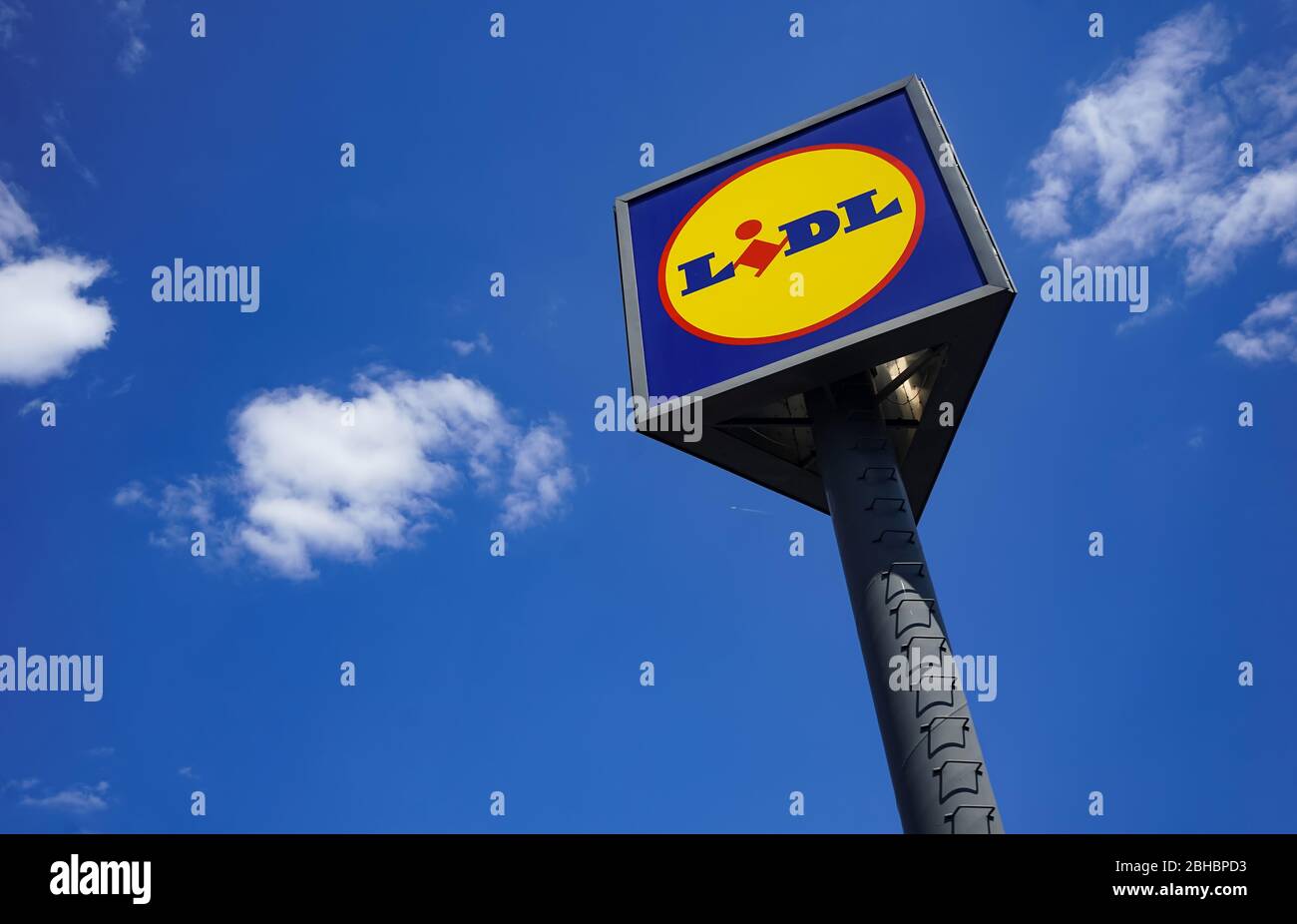 Bucharest, Romania - April 23, 2020: The signs of german supermarket ...