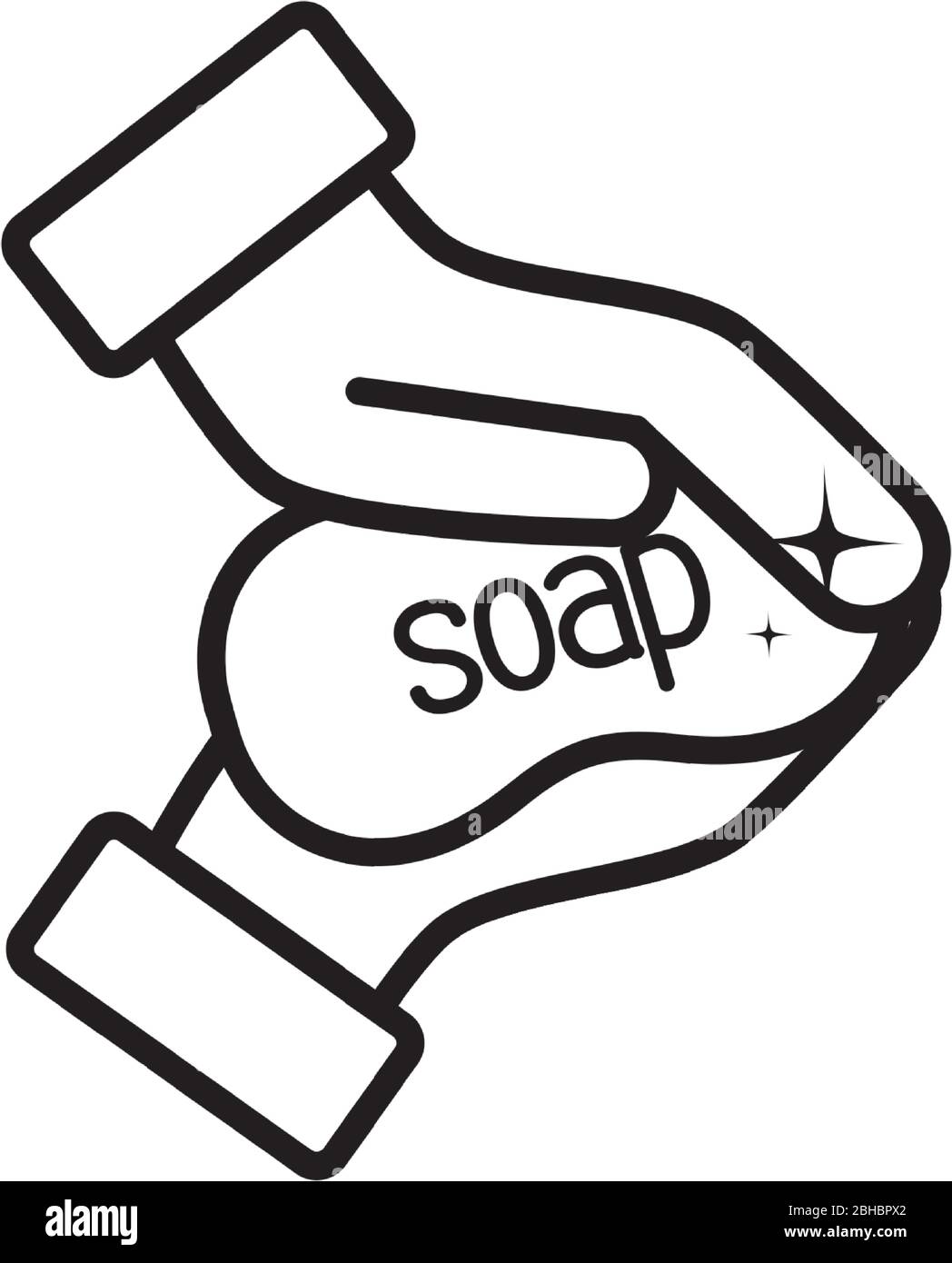 hands with soap bar icon over white background, line style, vector ...
