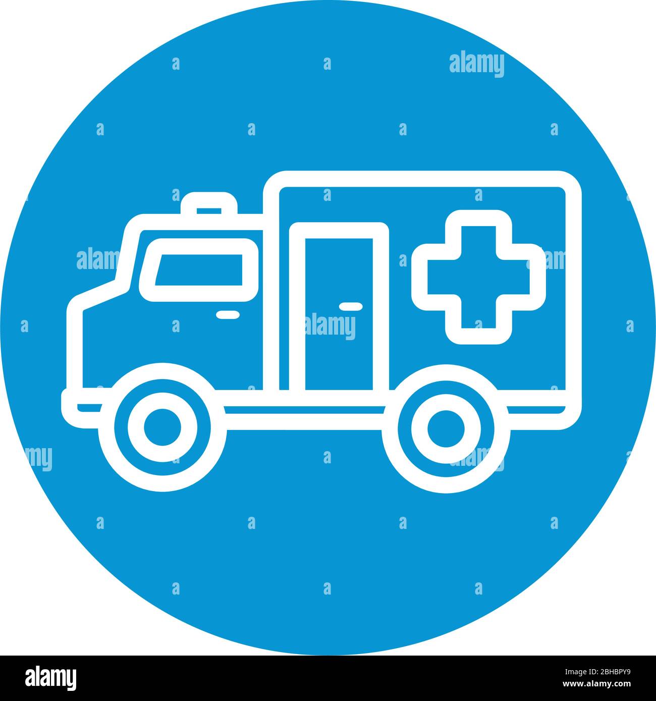 ambulance icon over white background, line block style, vector ...