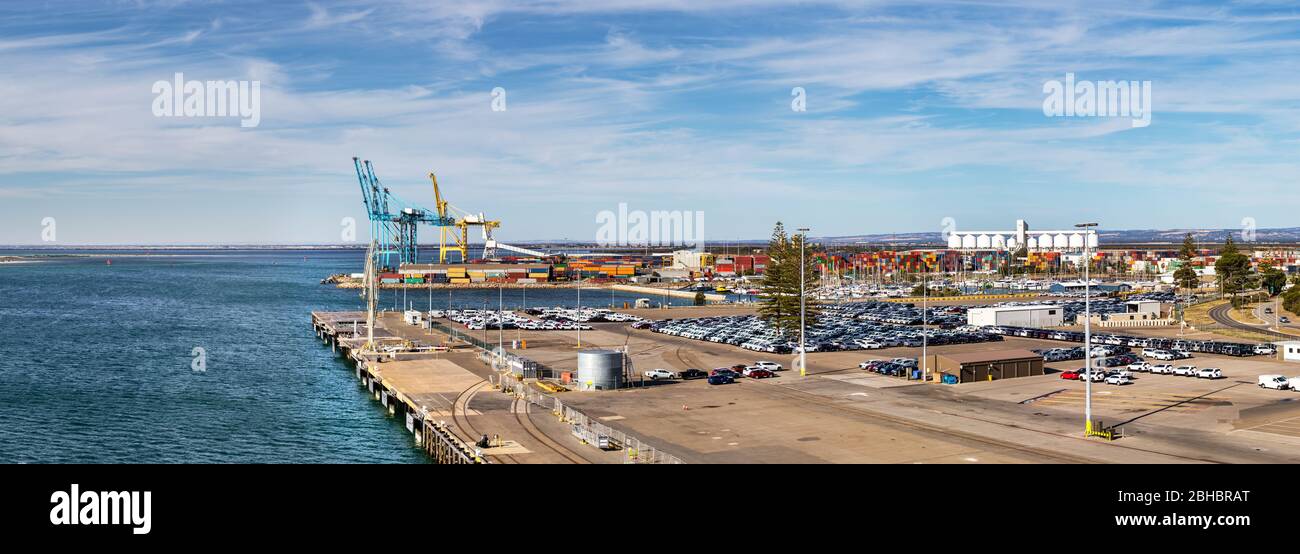 Panoramic view of the cranes and dock at the Port of Adelaide, Outer ...