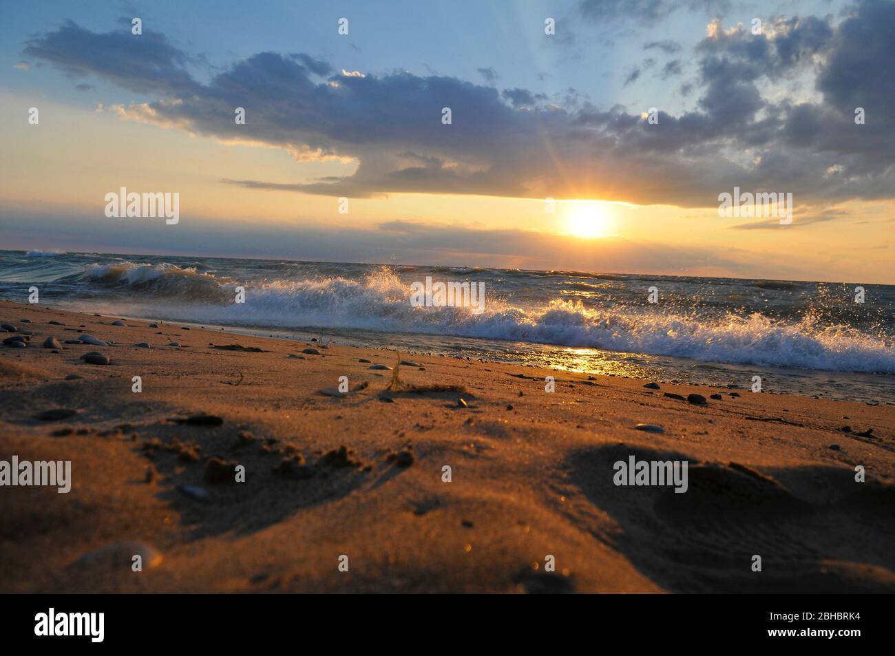 Sunset over beach, Grand Bend, Lambton Shores, Ontario, Canada Stock ...