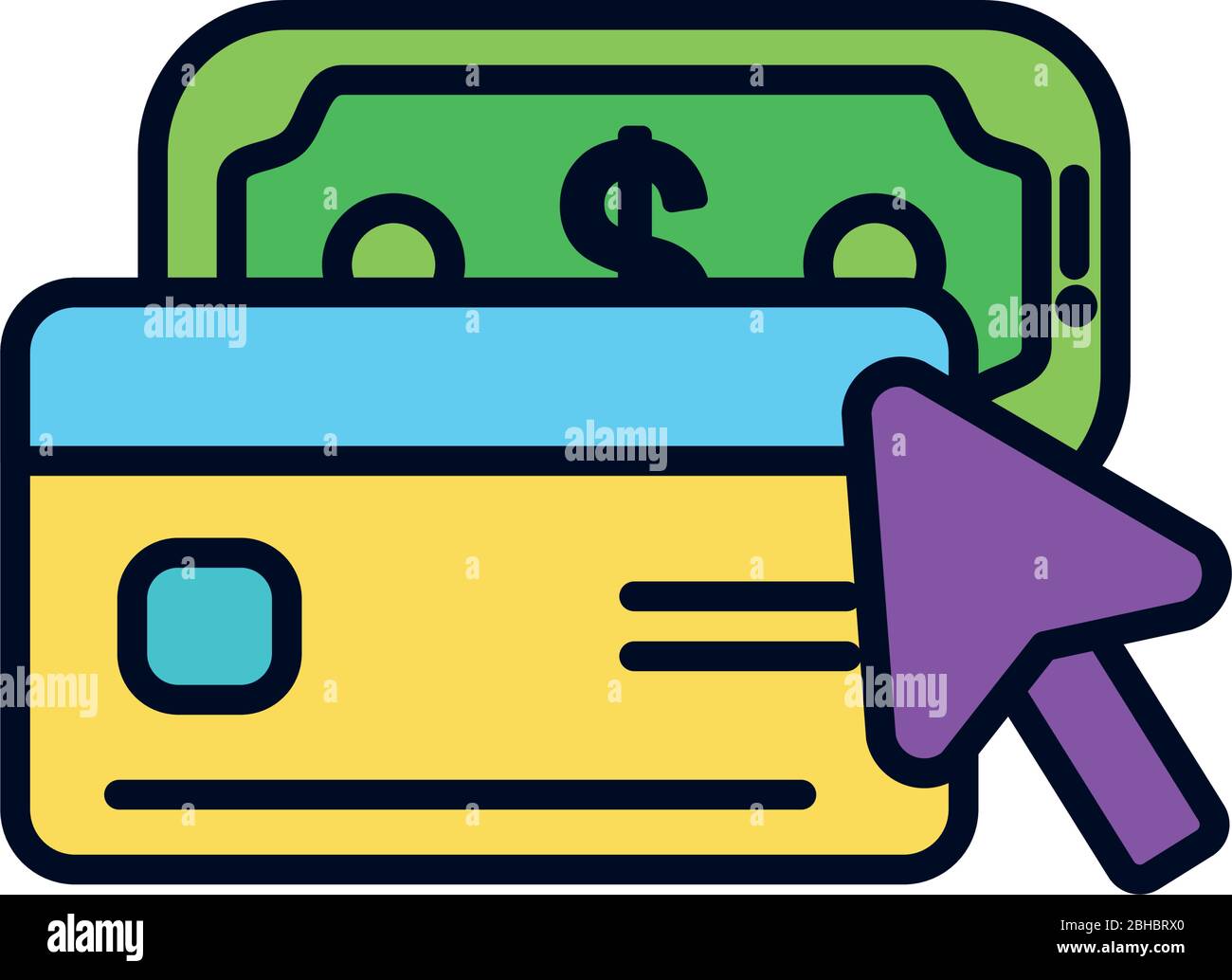 web cursor with credit card and money bill icon over white background ...