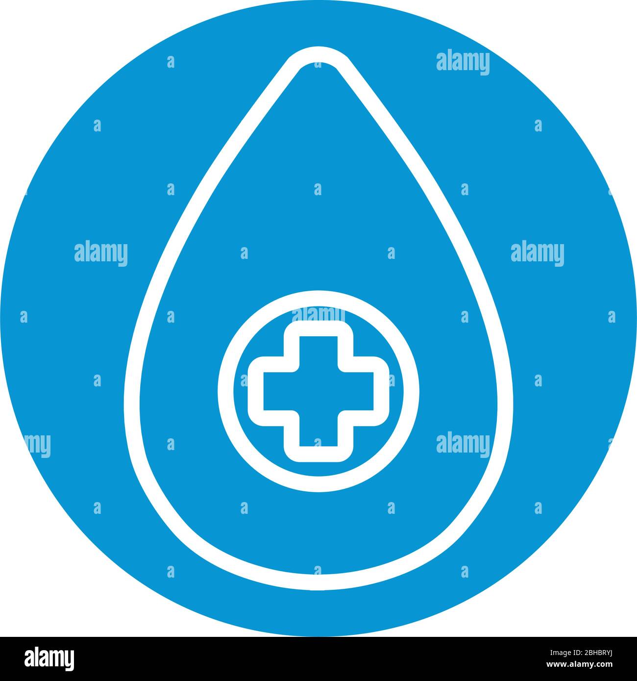 blood drop with medical cross icon over white background, line block ...