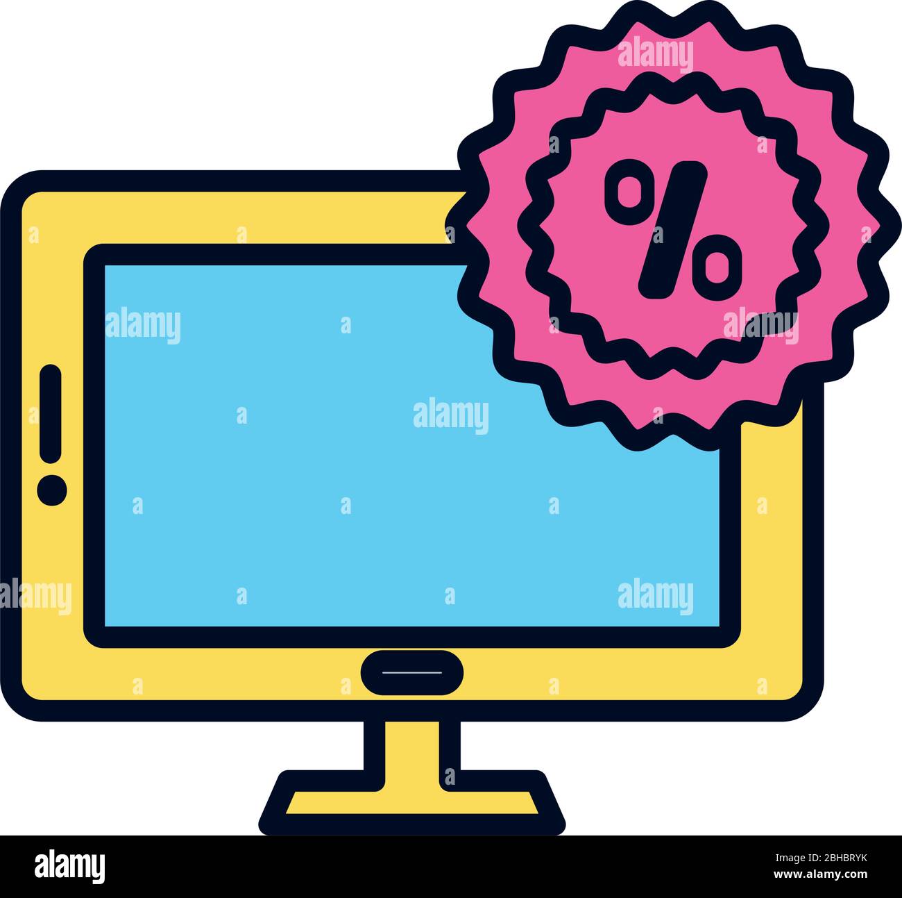computer monitor and discount seal icon over white background, color ...