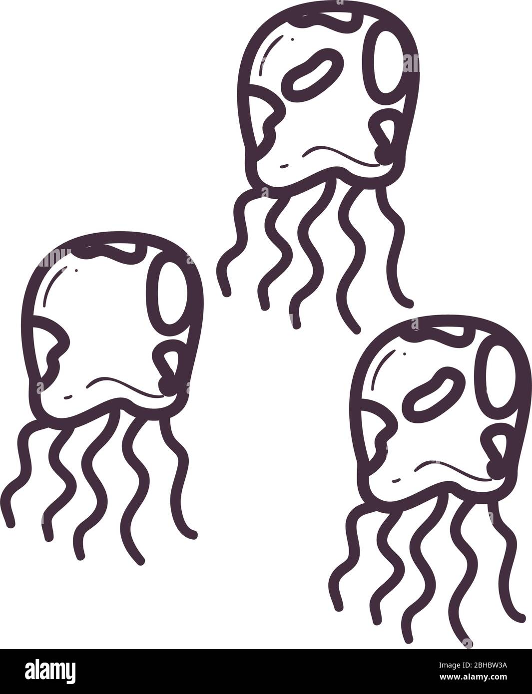 three jellyfish line style icon design Sea life ecosystem fauna ocean ...