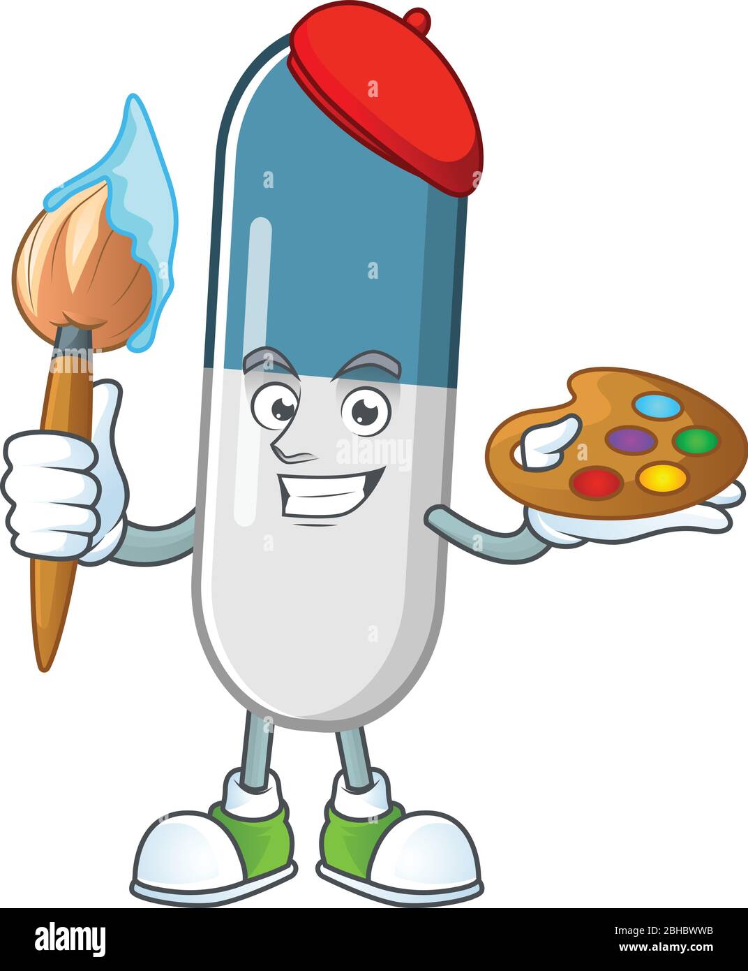 Artistic Artist of vitamin pills cartoon character painting with a ...