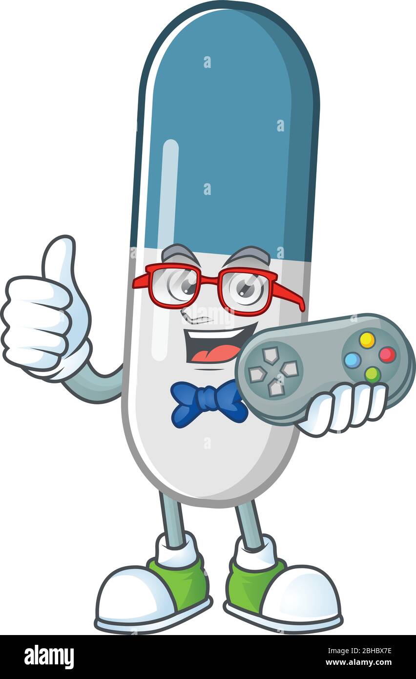 Vitamin pills talented gamer mascot design play game with controller ...