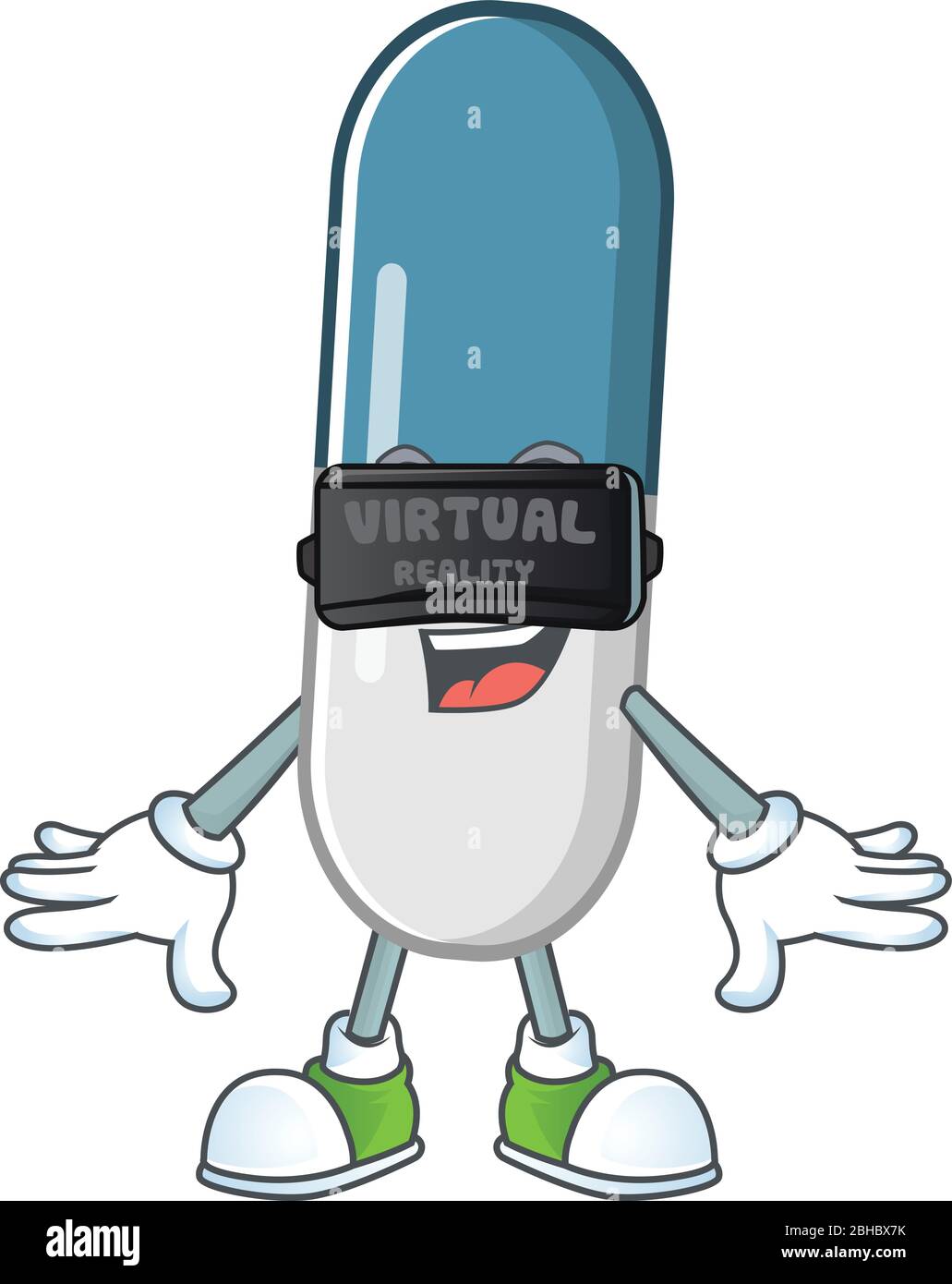 A cartoon mascot of vitamin pills enjoying game with Virtual reality ...