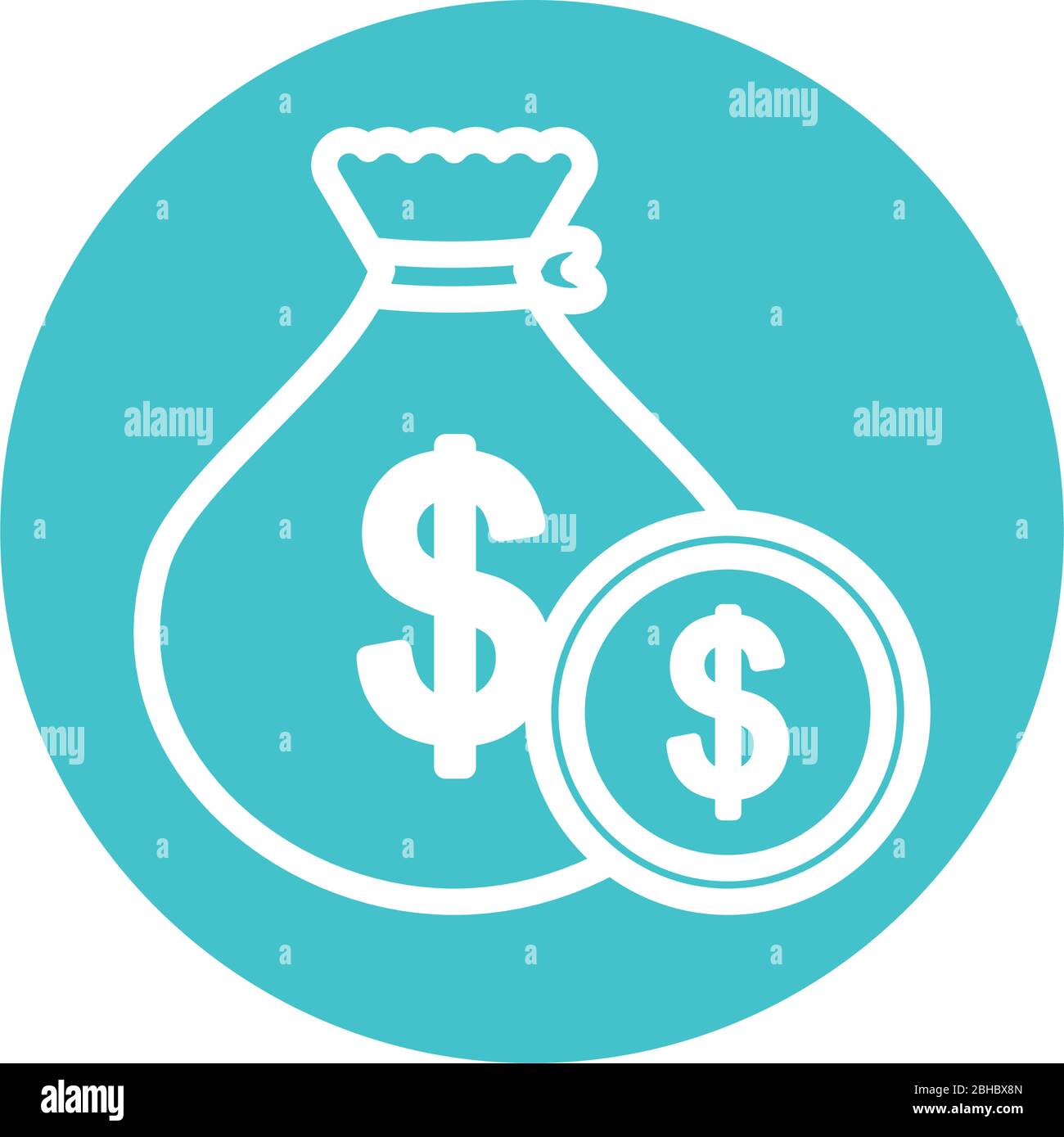 money sack and money coin over white background, block line style ...