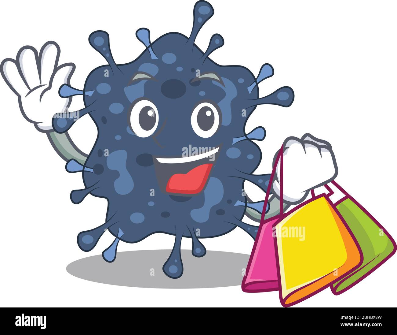 Rich and famous bacteria neisseria cartoon character holding shopping ...