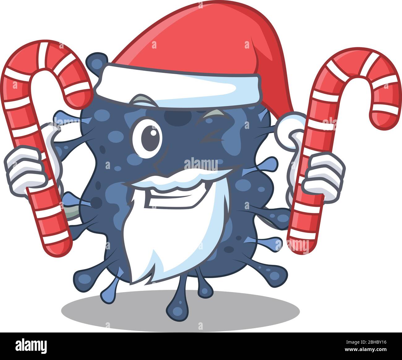 Friendly bacteria neisseria in Santa Cartoon character holds Christmas ...