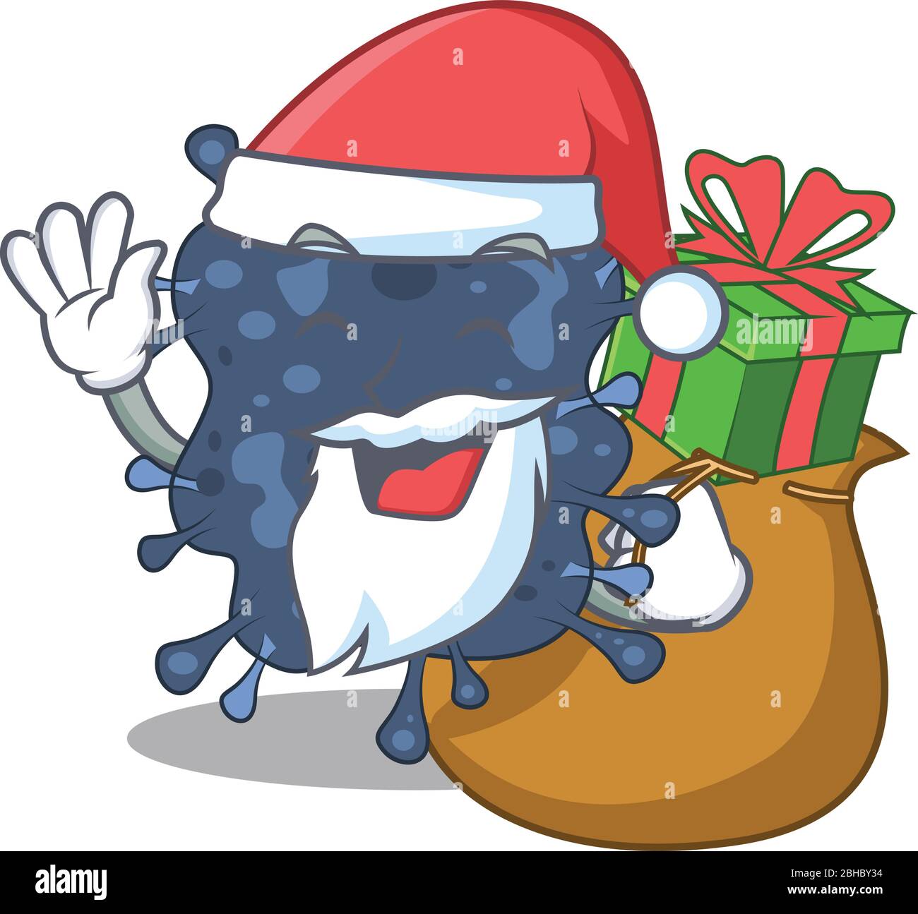Cartoon design of bacteria neisseria Santa with Christmas gift Stock ...