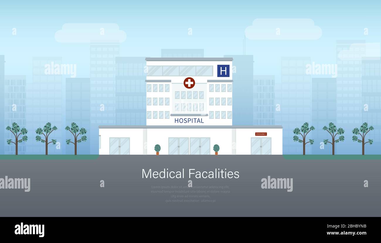 Medical facilities banner with hospital building exterior vector ...