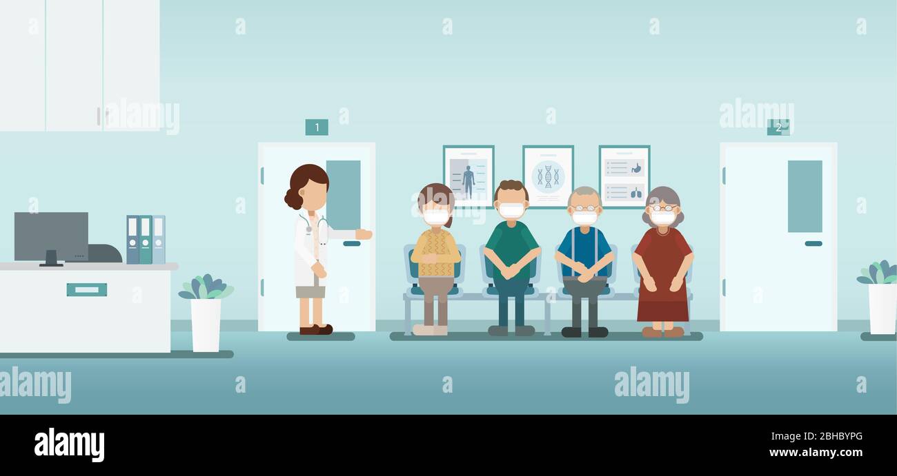 Doctor with patient in waiting area vector illustration Stock Vector ...