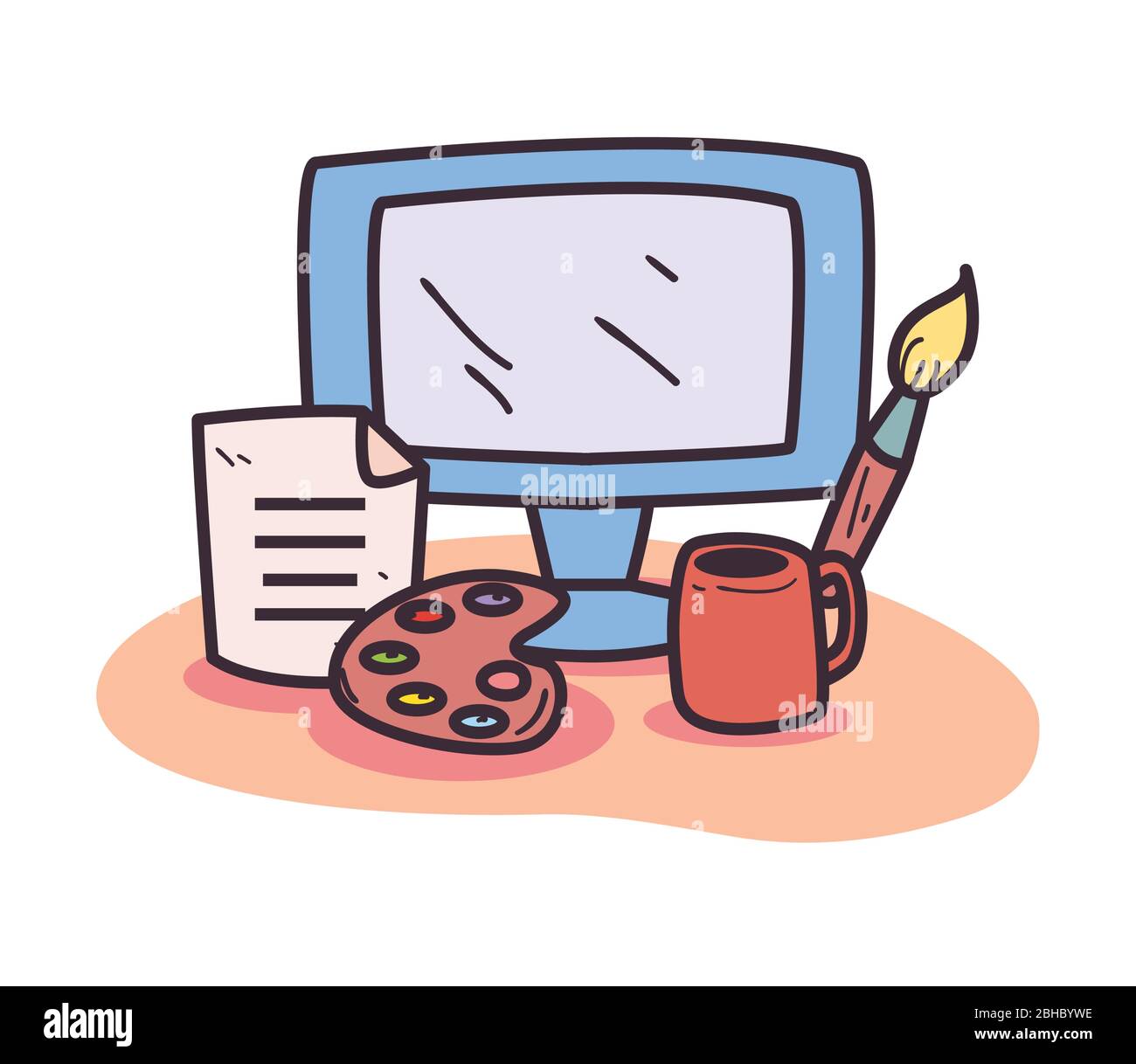 Computer paint brush palette document and mug design, Creativity artk ...