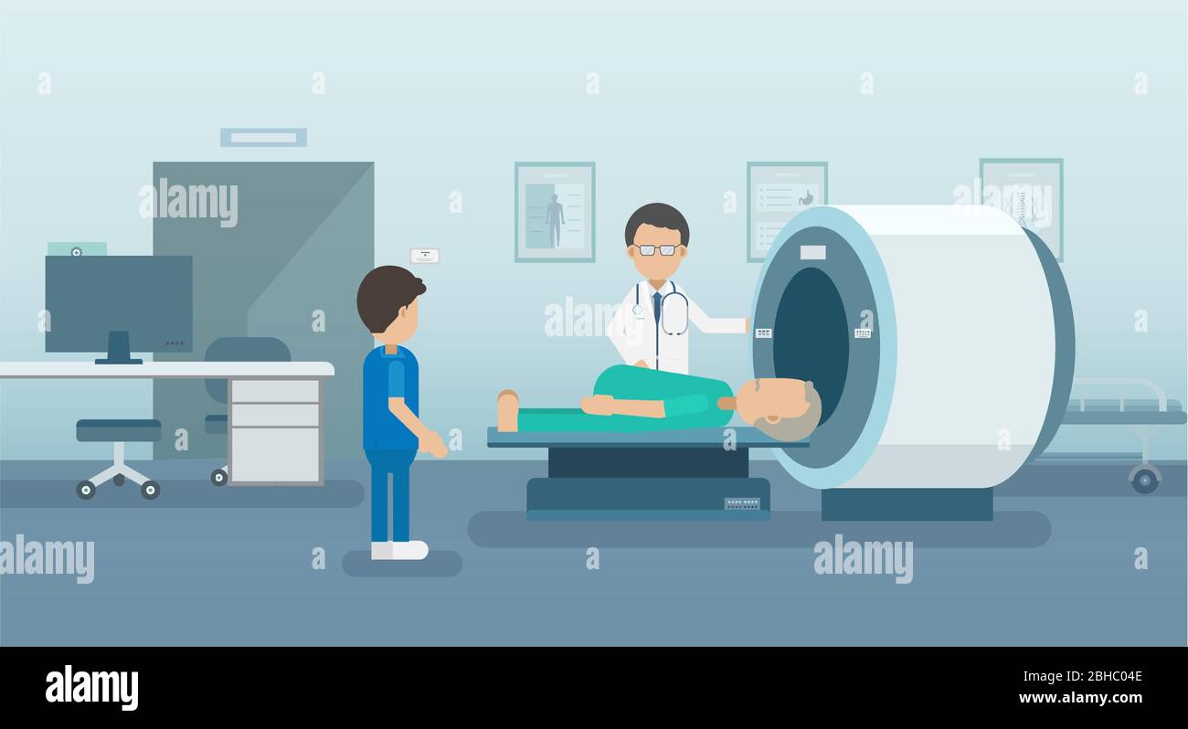Doctor With Patient In Mri Scanner Vector Illustration Stock Vector