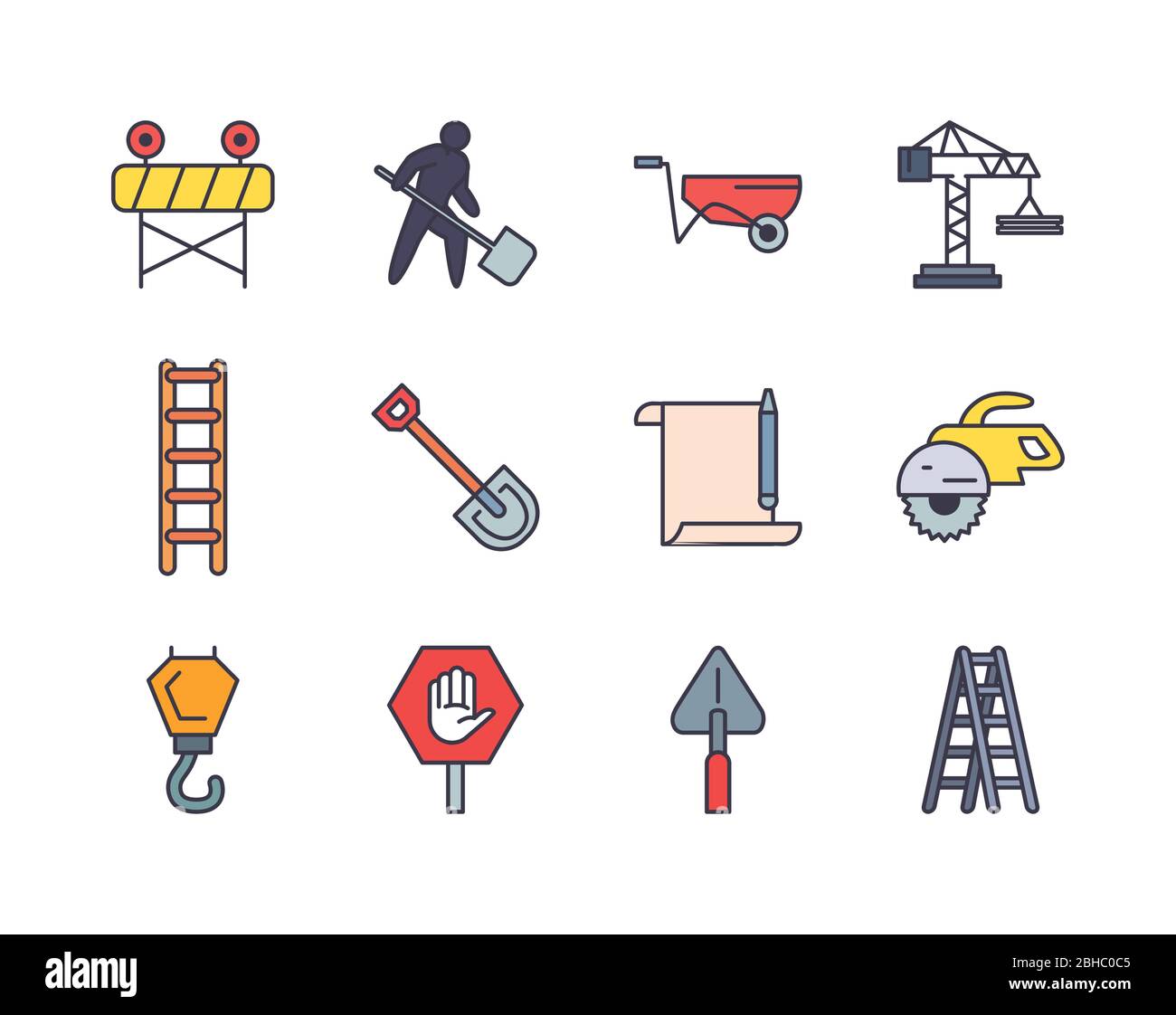 fill style icon set design of Construction working maintenance workshop ...