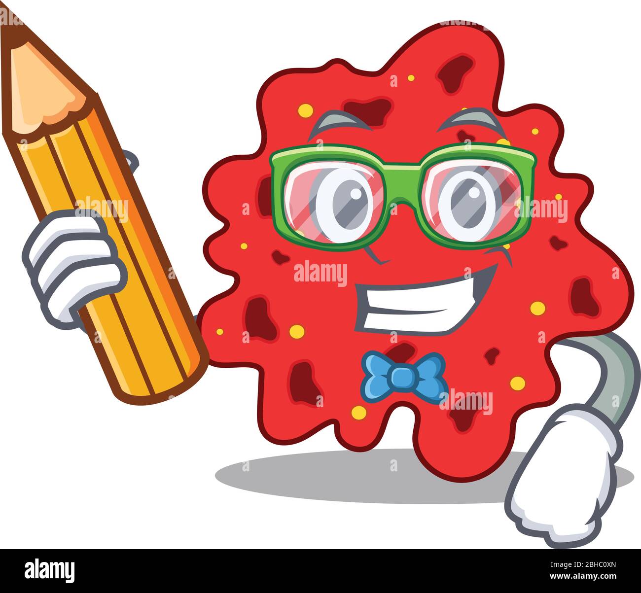 A brainy student streptococcus pneumoniae cartoon character with pencil ...