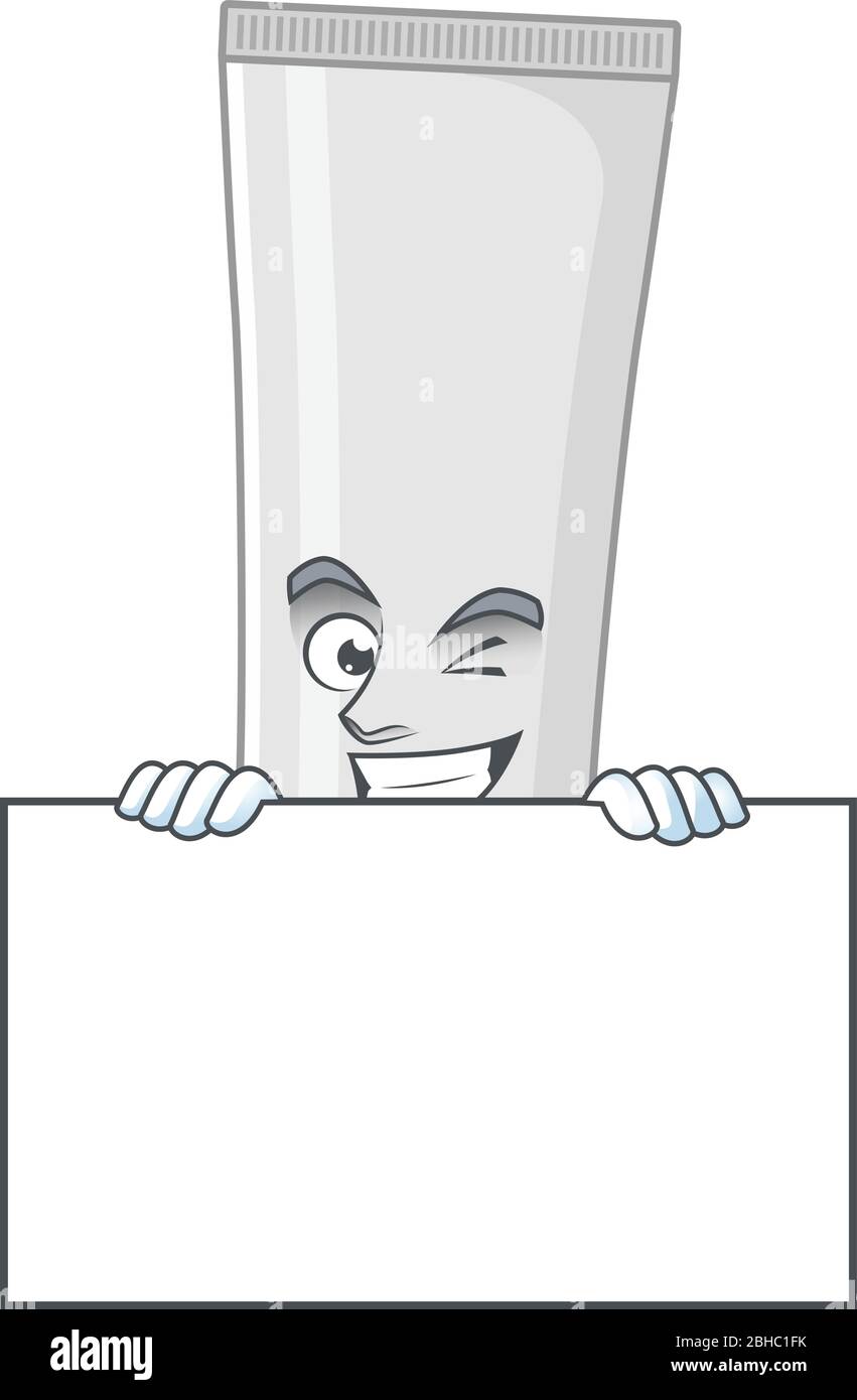 Sneaky white plastic tube cartoon character style hiding behind a board ...