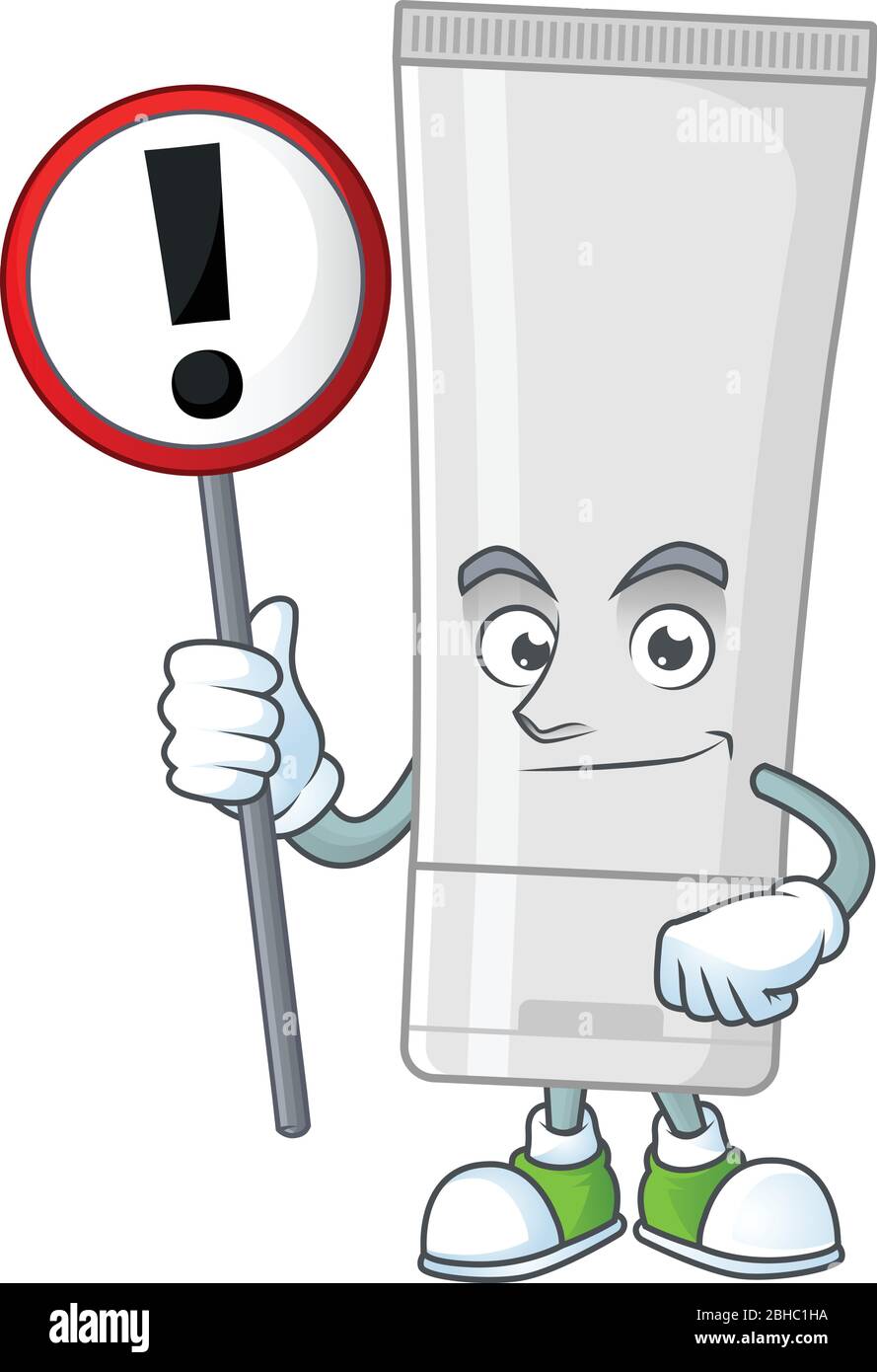 A picture of white plastic tube cartoon character concept holding a ...