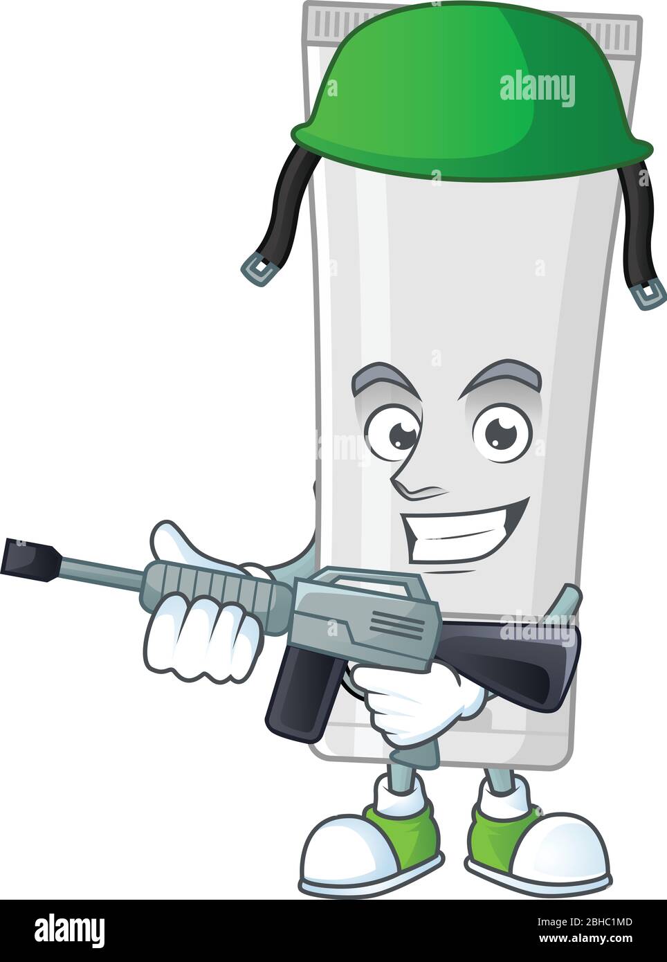 An elegant white plastic tube Army mascot design style using automatic ...