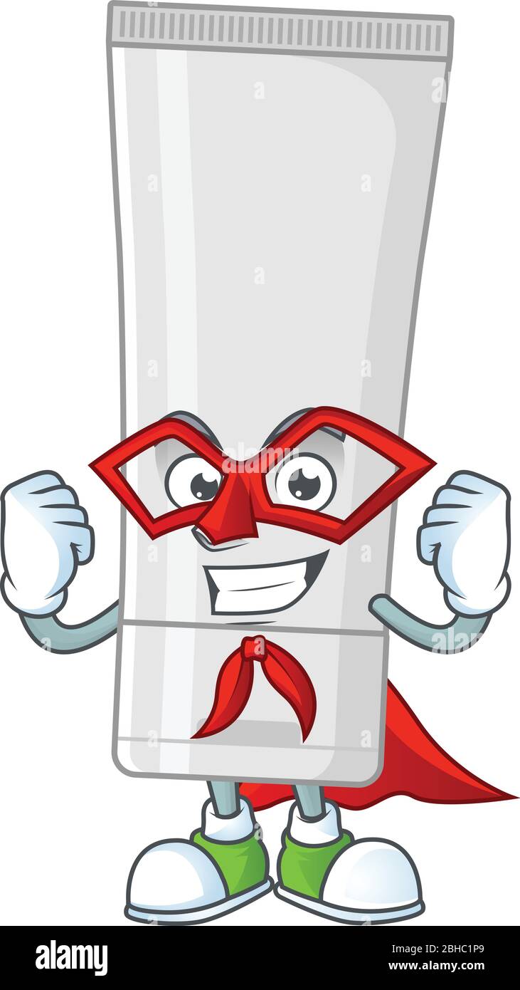 White plastic tube cartoon design concept dressed as Super hero Stock ...