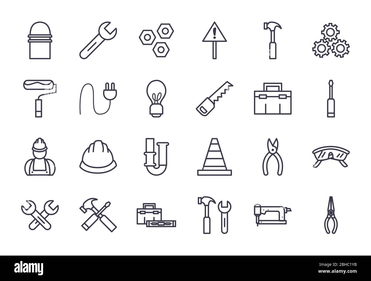 line style icon set design of Construction working maintenance workshop ...