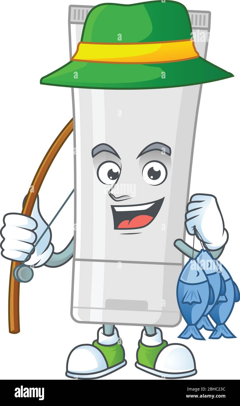 A Picture of white plastic tube fisher mascot design catch a fish Stock ...
